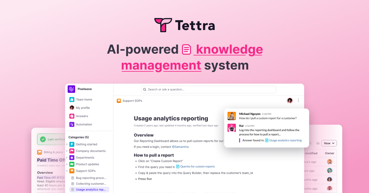 Tettra | AI Internal Knowledge Base & Knowledge Management - Tettra is an AI-powered knowle