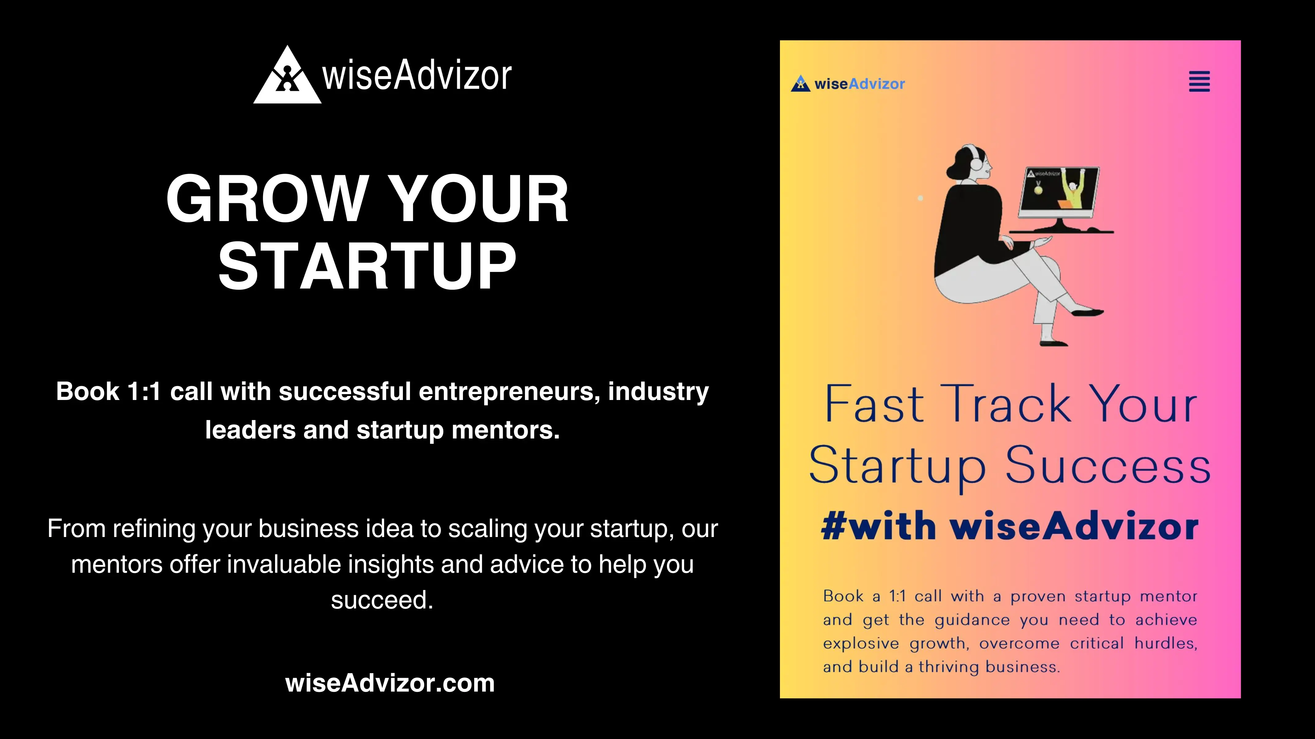 Book 1:1 call with top startup mentors - WiseAdvizor 提供个性化的1对1导师指导服务，与世